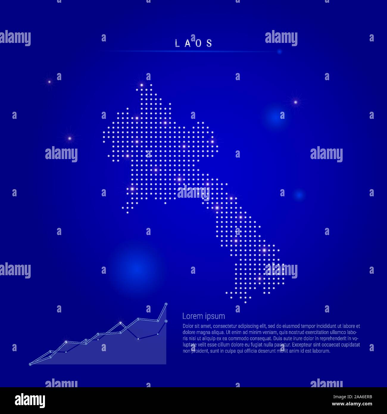 Laos illuminated map with glowing dots. Infographics elements. Dark ...