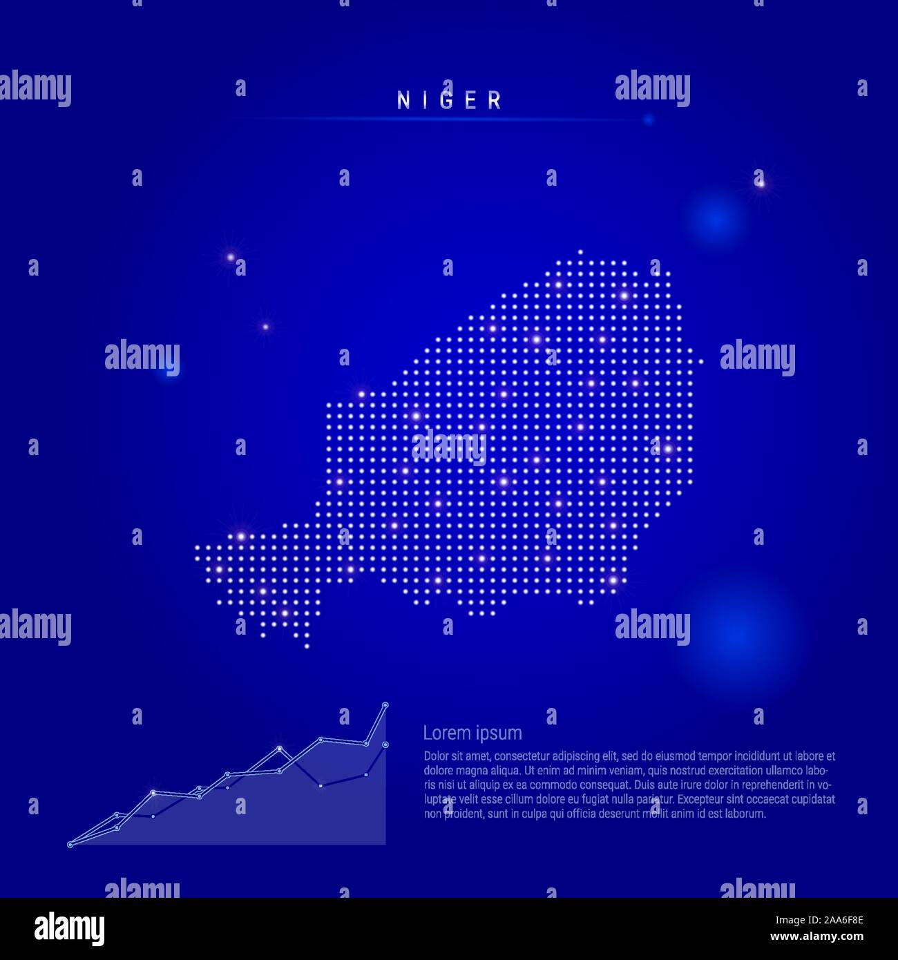 Niger illuminated map with glowing dots. Infographics elements. Dark ...