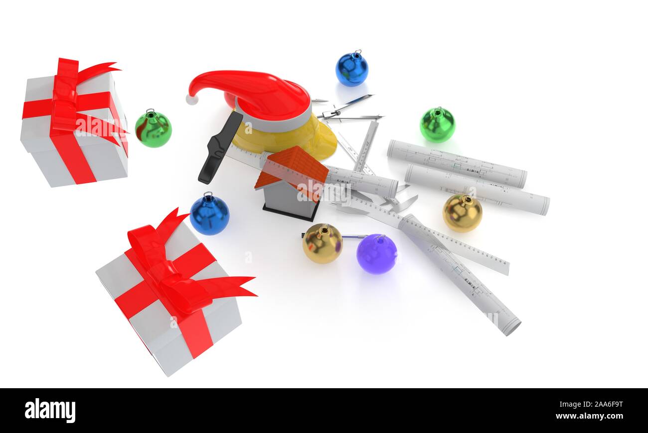 Construction work Christmas background,top view 3d render Stock Photo ...