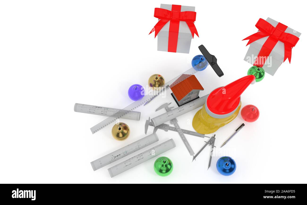Construction work Christmas background,conposition 3d render Stock ...