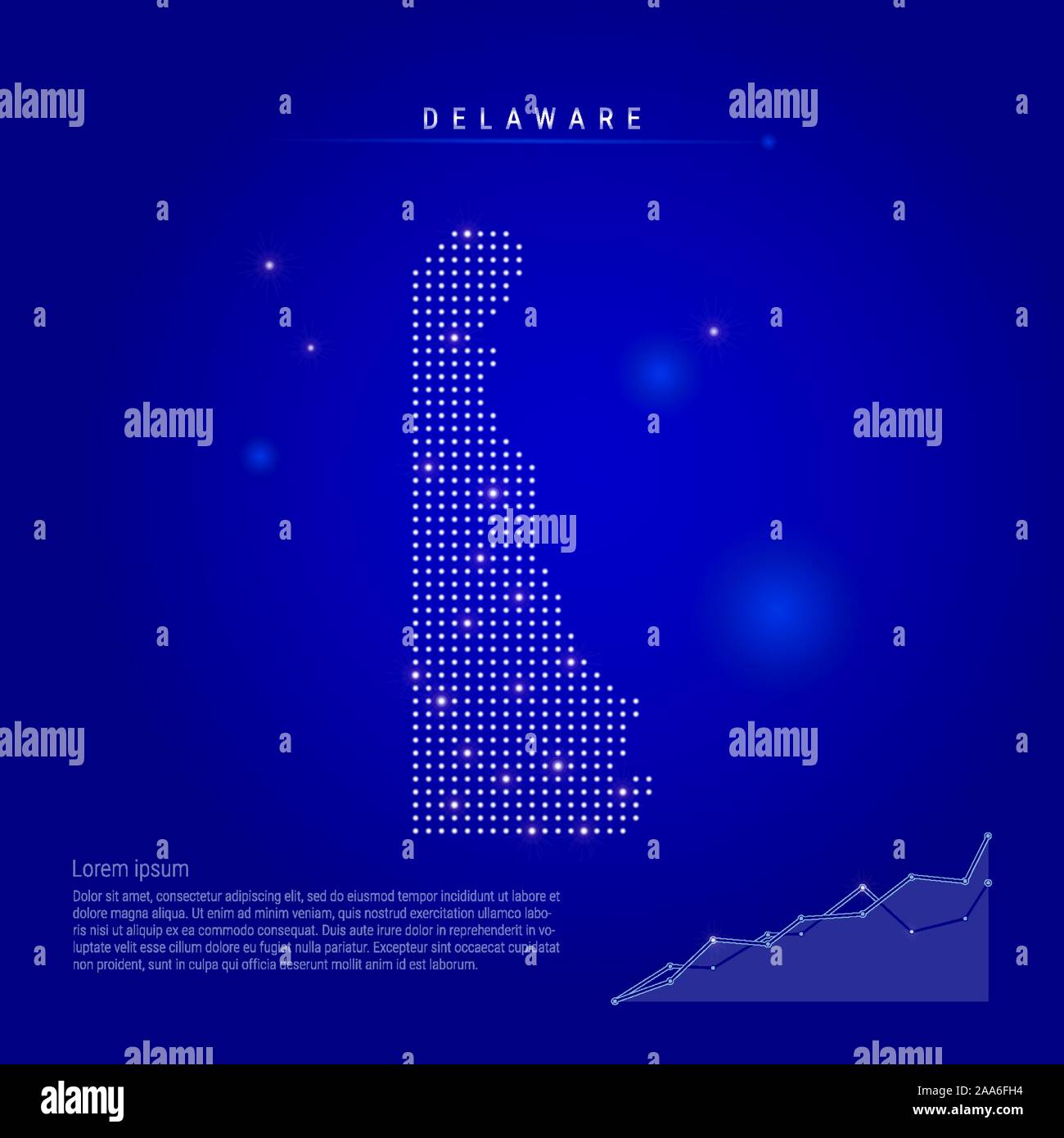 Delaware US state illuminated map with glowing dots. Infographics ...