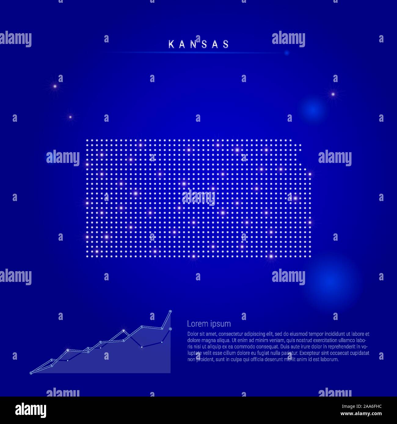Kansas US state illuminated map with glowing dots. Infographics ...