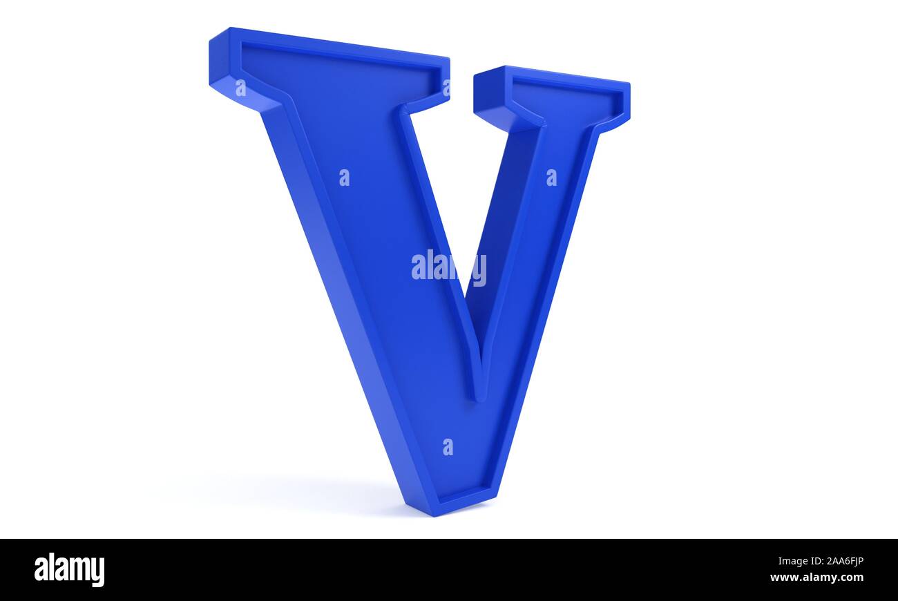 Blue letter V, 3d render Stock Photo - Alamy