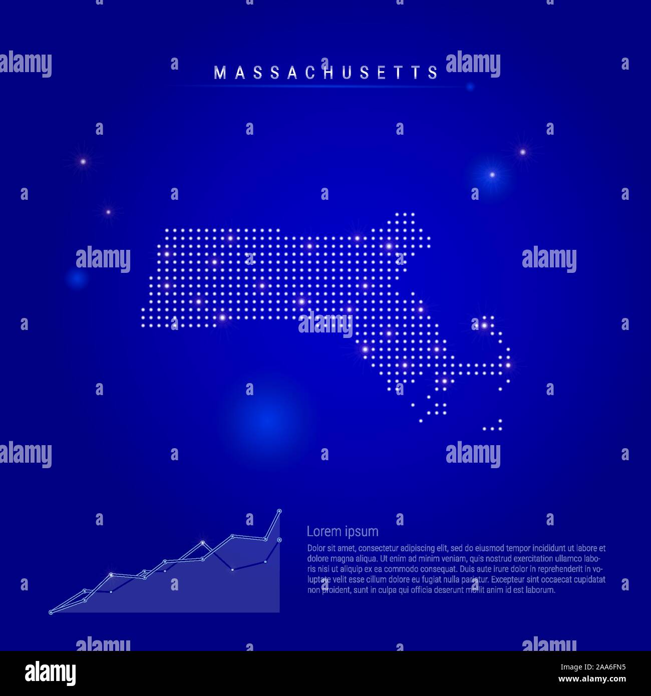 Massachusetts US state illuminated map with glowing dots. Infographics ...