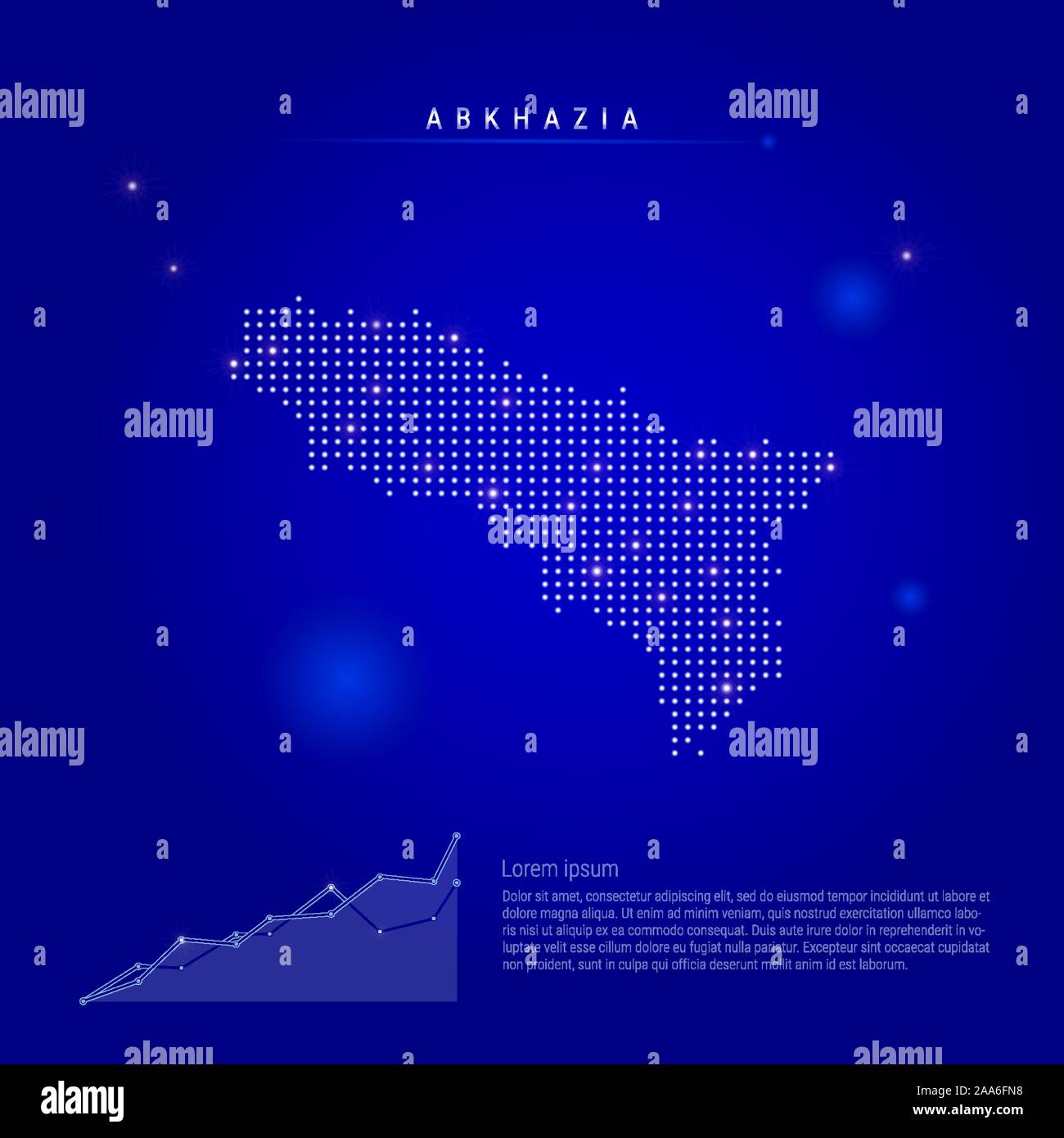 Abkhazia illuminated map with glowing dots. Infographics elements. Dark ...
