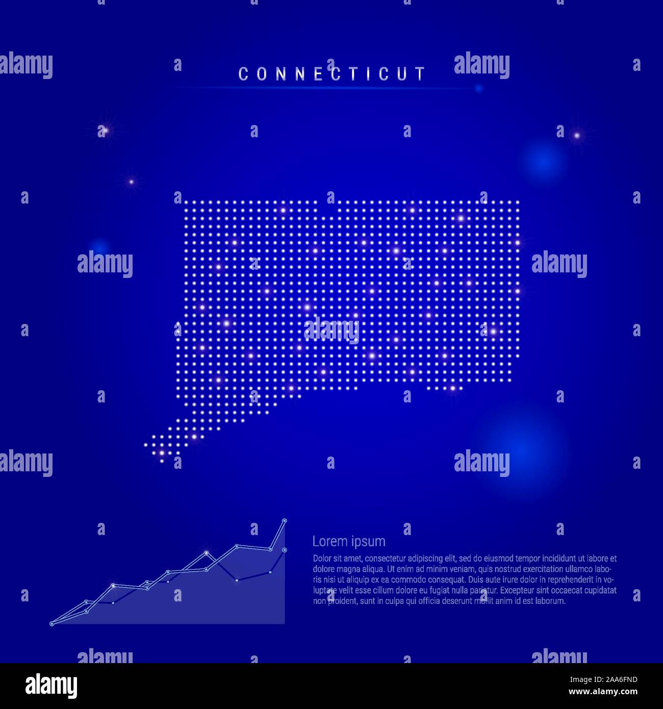 Connecticut US state illuminated map with glowing dots. Infographics ...