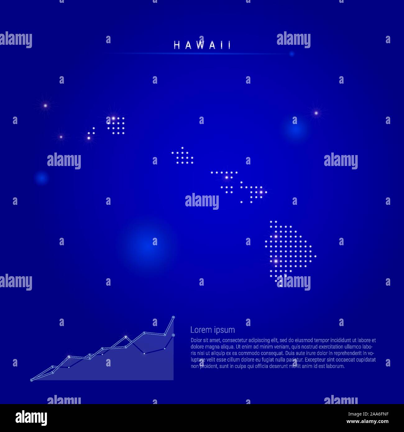 Hawaii US state illuminated map with glowing dots. Infographics ...