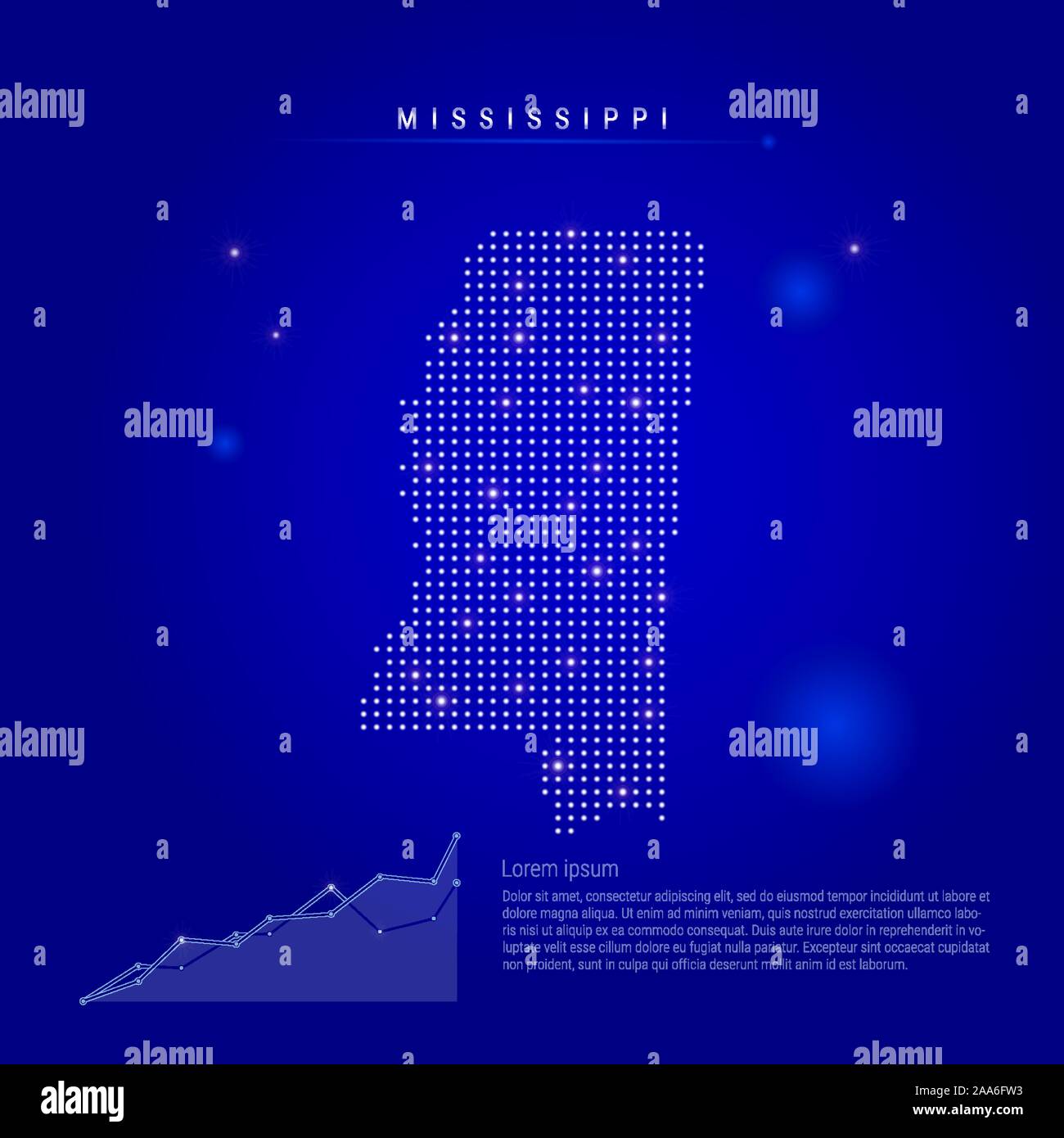 Mississippi US state illuminated map with glowing dots. Infographics ...