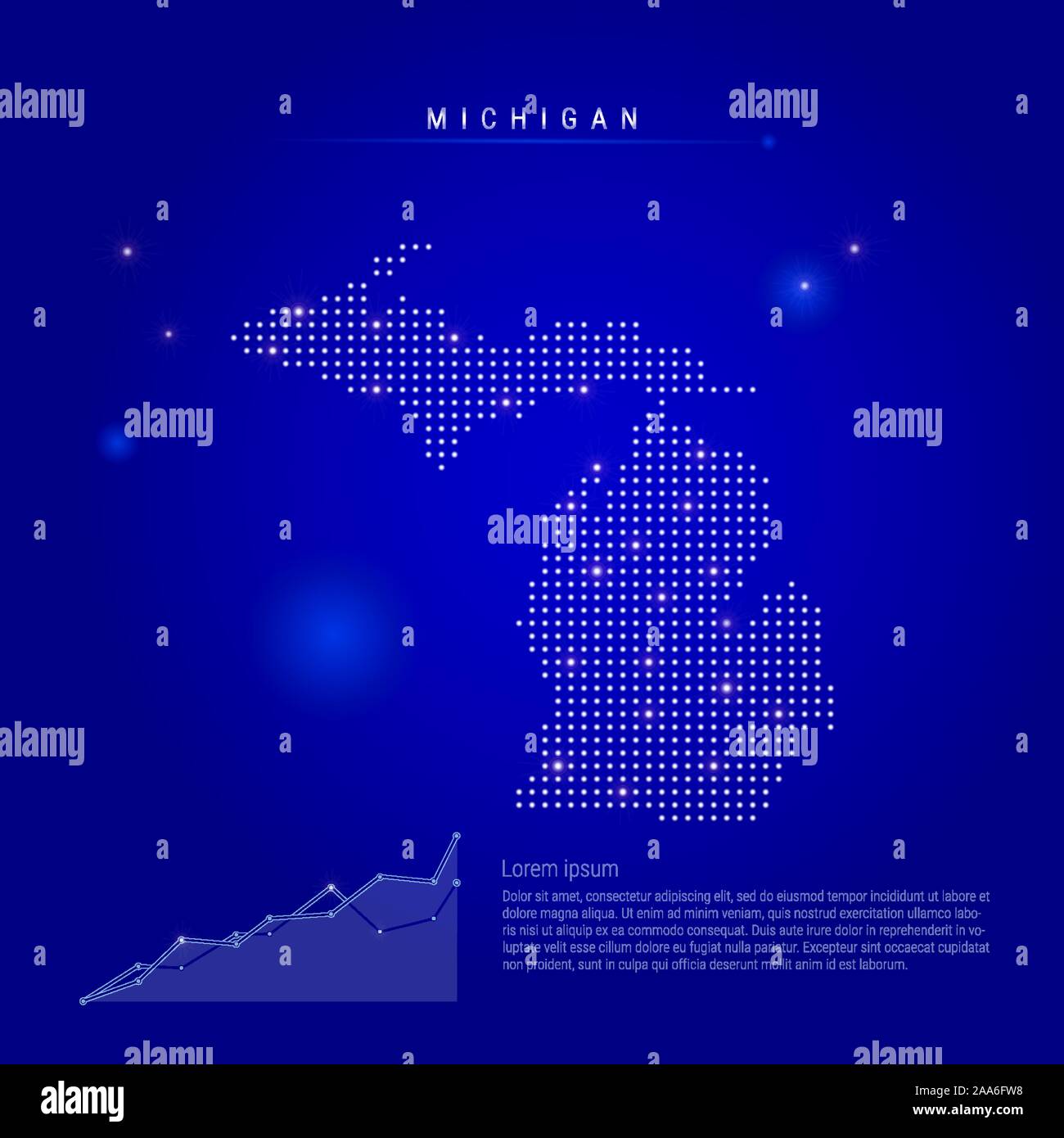 Michigan US state illuminated map with glowing dots. Infographics ...