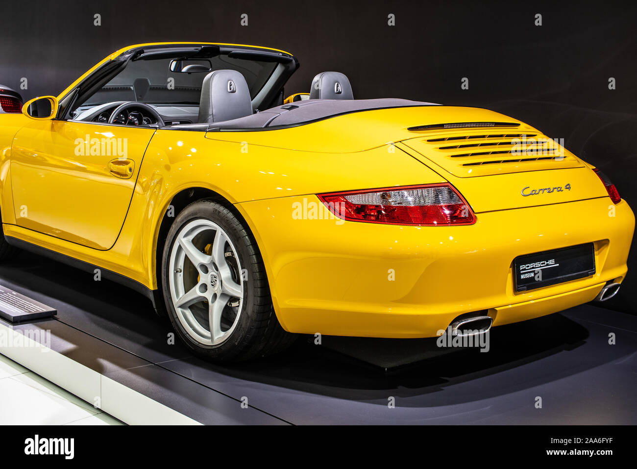 Stuttgart, Germany, Sep 2019 yellow Porsche 911 Carrera 4 Cabriolet ...
