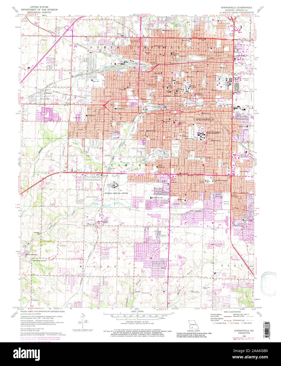 USGS TOPO Map Missouri MO Springfield 324180 1960 24000 Restoration ...