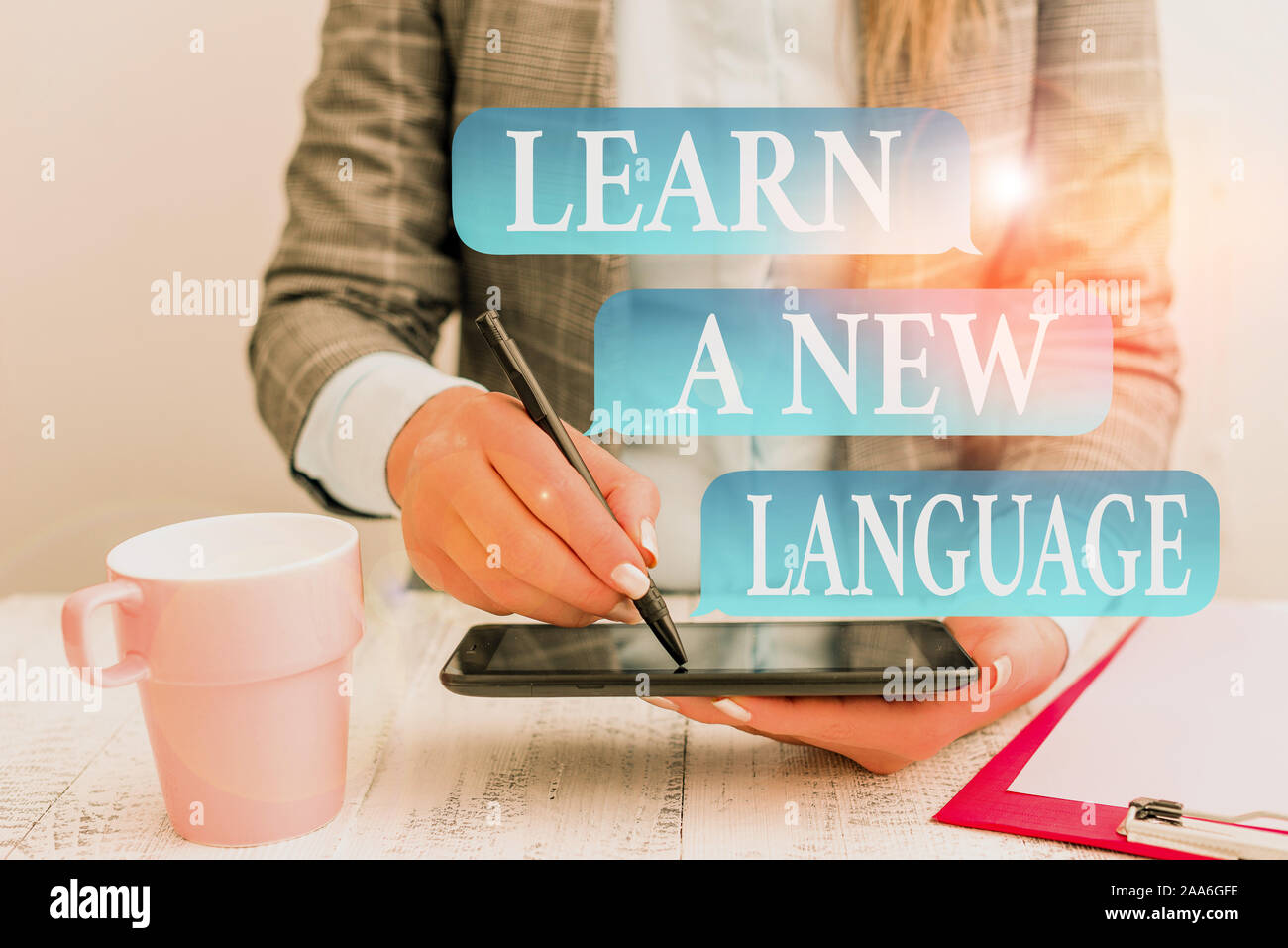 Writing note showing Learn A New Language. Business concept for Study ...