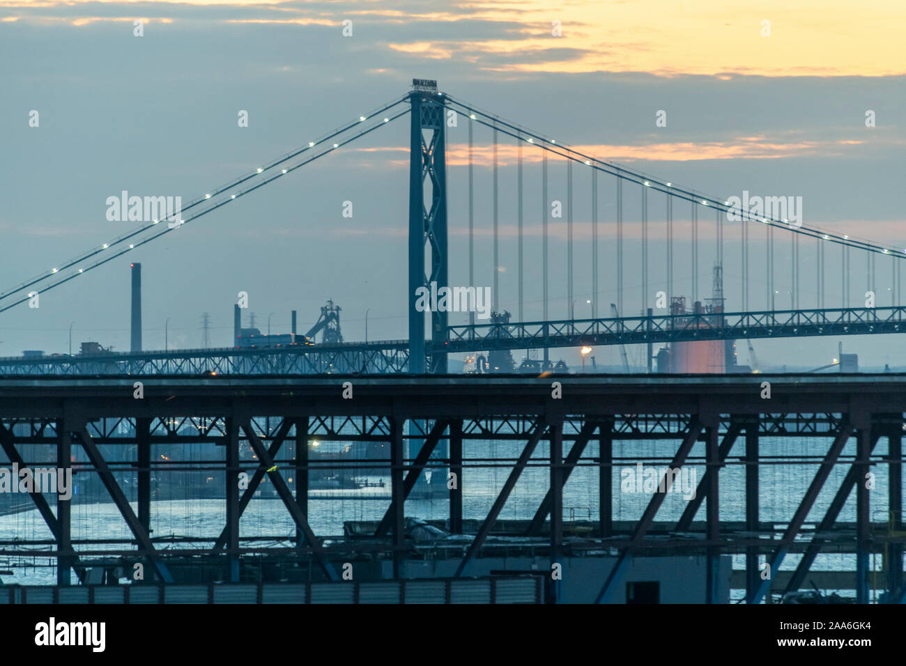 Ambassador Bridge connecting Detroit in the USA and Windsor in Canada ...