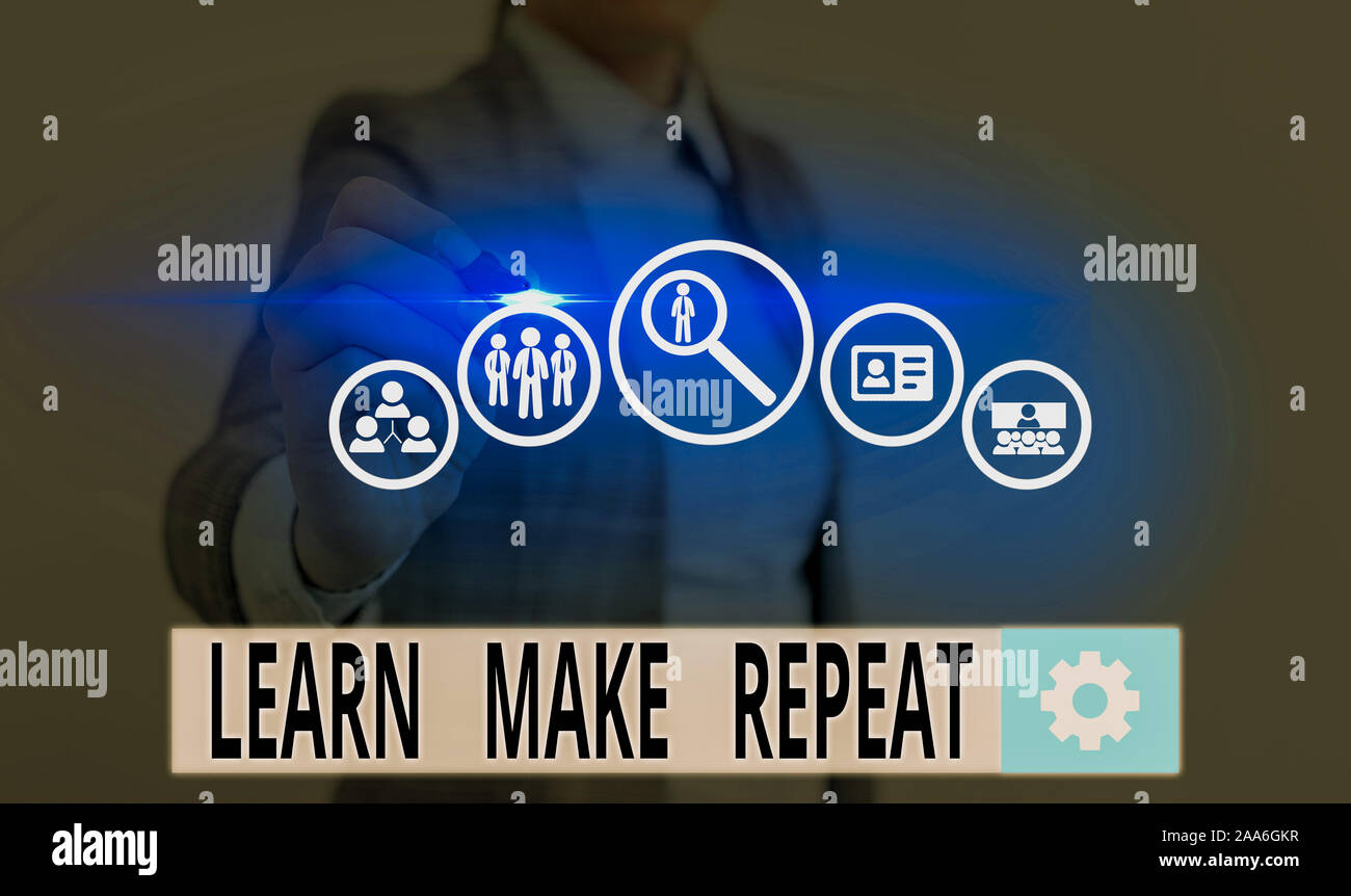 Text sign showing Learn Make Repeat. Business photo showcasing Once you ...