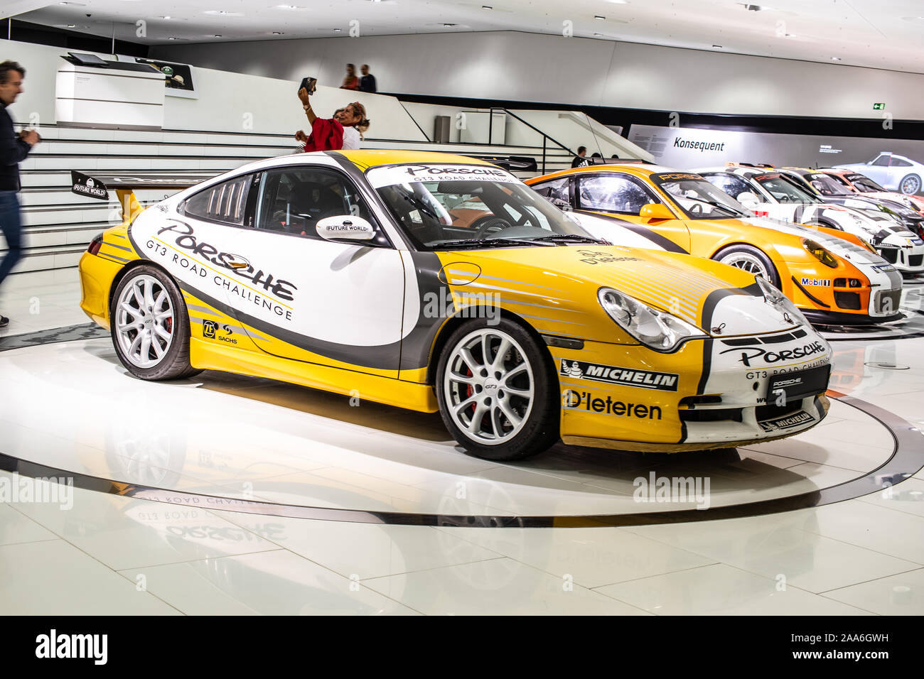 Collection of Porsche cars on display at Porsche Museum in Stuttgart ...