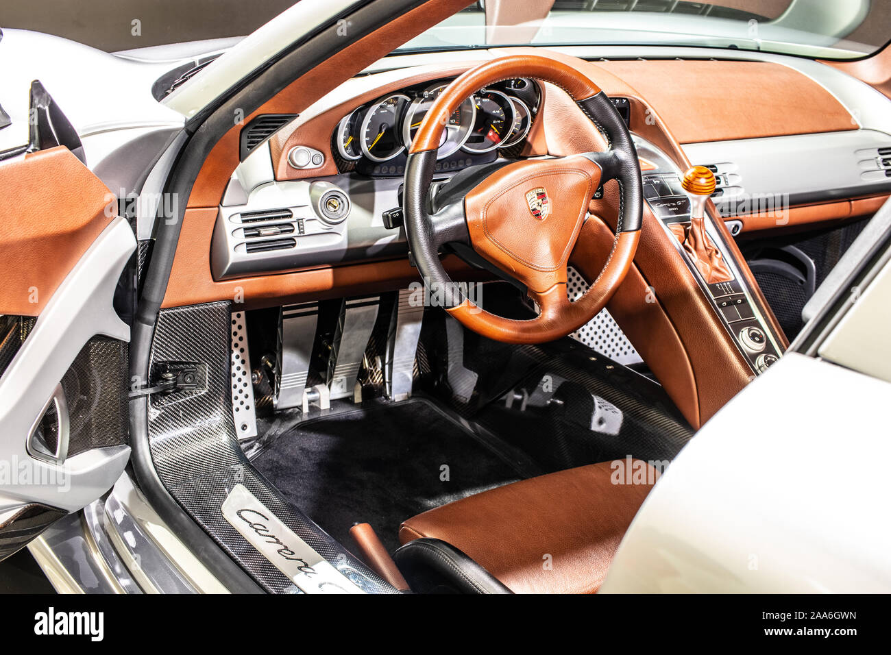 Collection of Porsche cars on display at Porsche Museum in Stuttgart ...