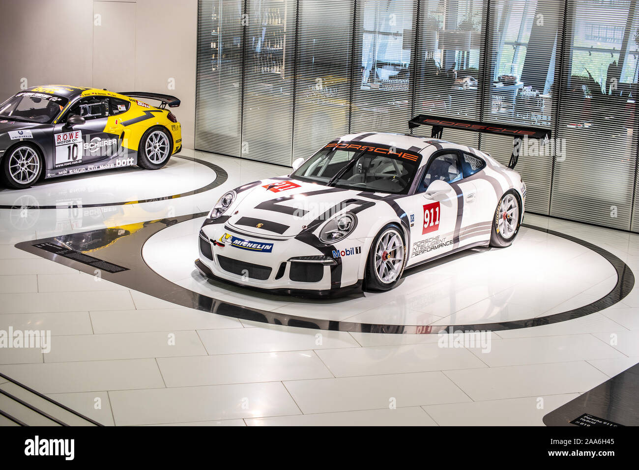 Collection of Porsche cars on display at Porsche Museum in Stuttgart ...