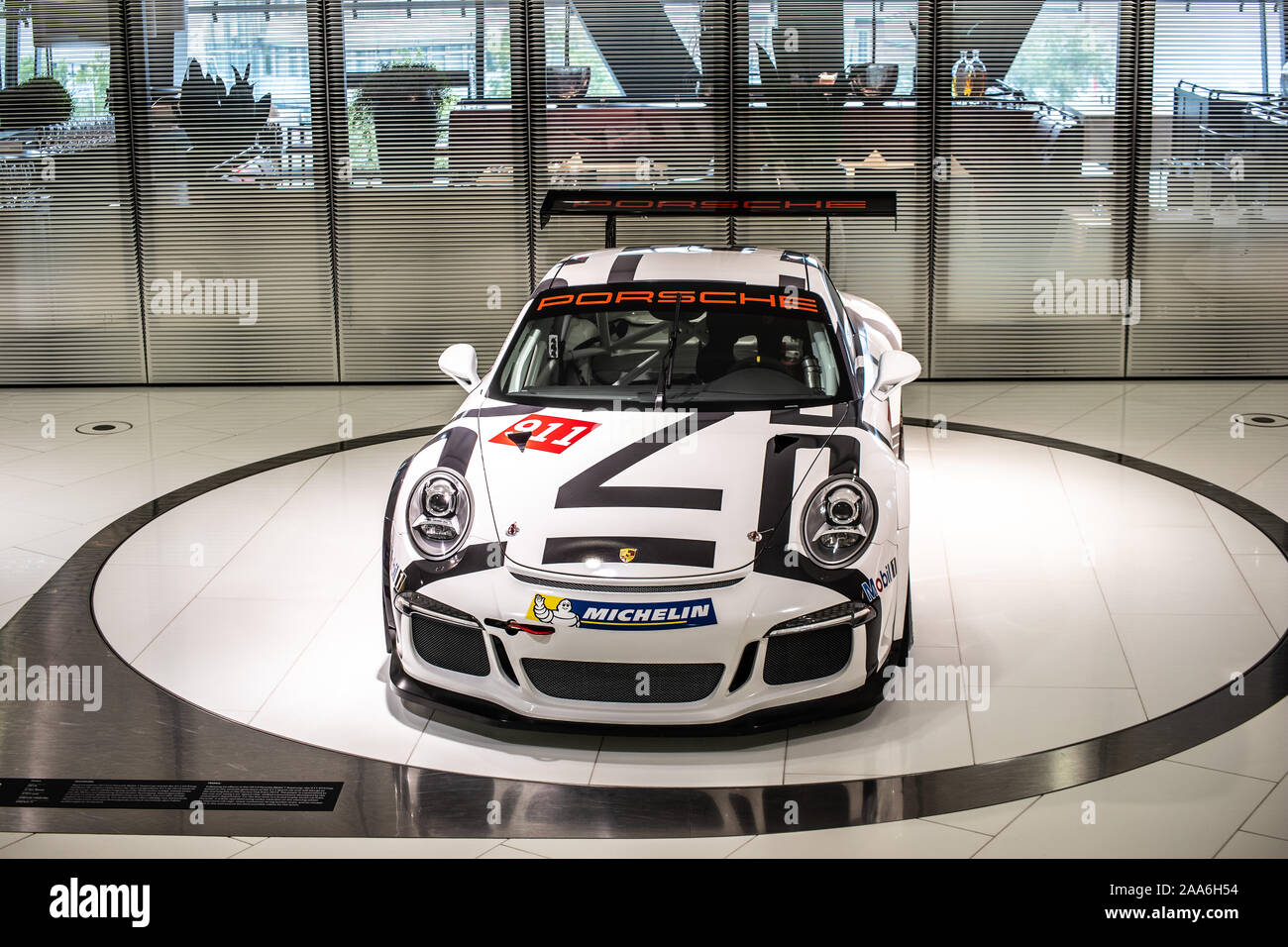 Collection of Porsche cars on display at Porsche Museum in Stuttgart ...