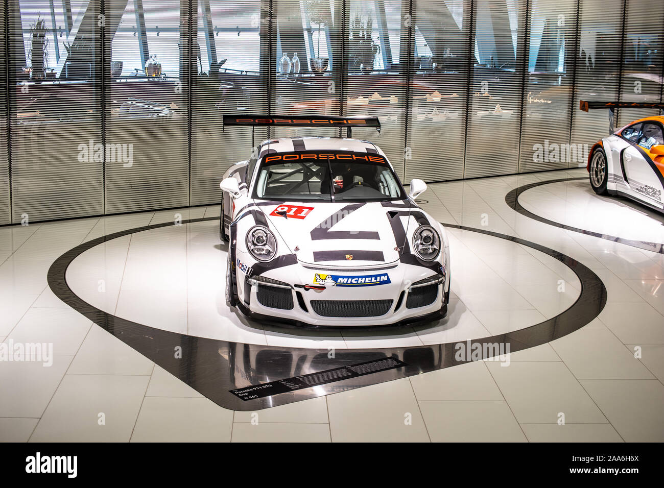 Collection of Porsche cars on display at Porsche Museum in Stuttgart ...