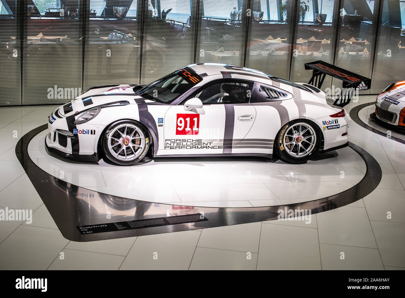 Collection of Porsche cars on display at Porsche Museum in Stuttgart ...