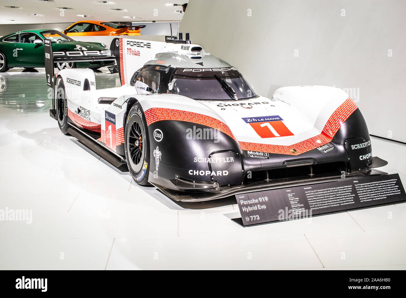 Collection of Porsche cars on display at Porsche Museum in Stuttgart ...