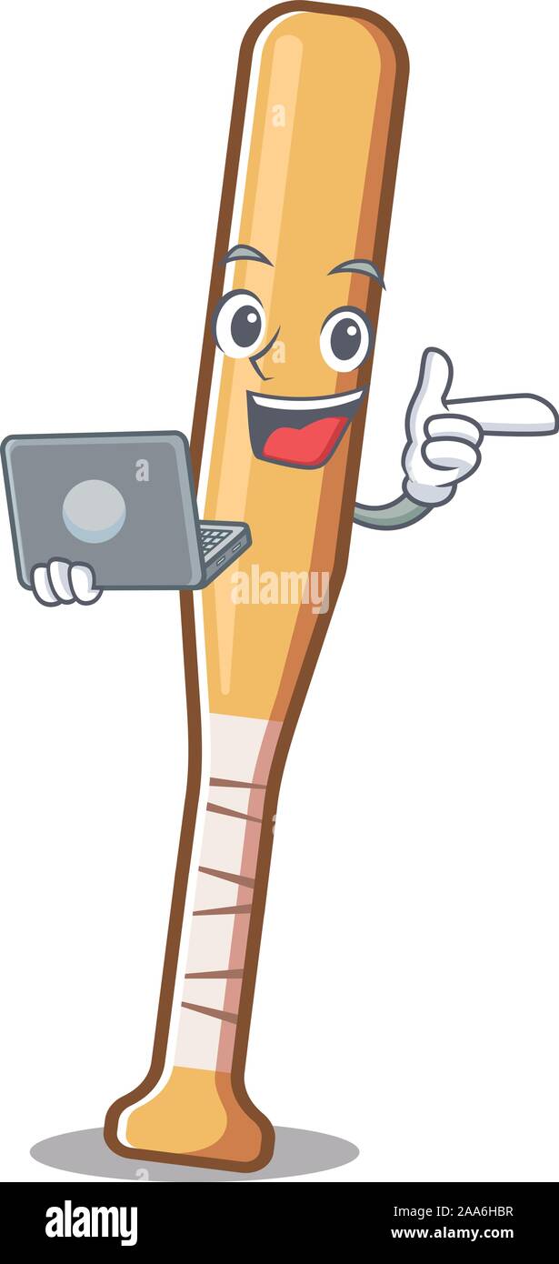 Mascot baseball bat with in with bring laptop cartoon Stock Vector ...