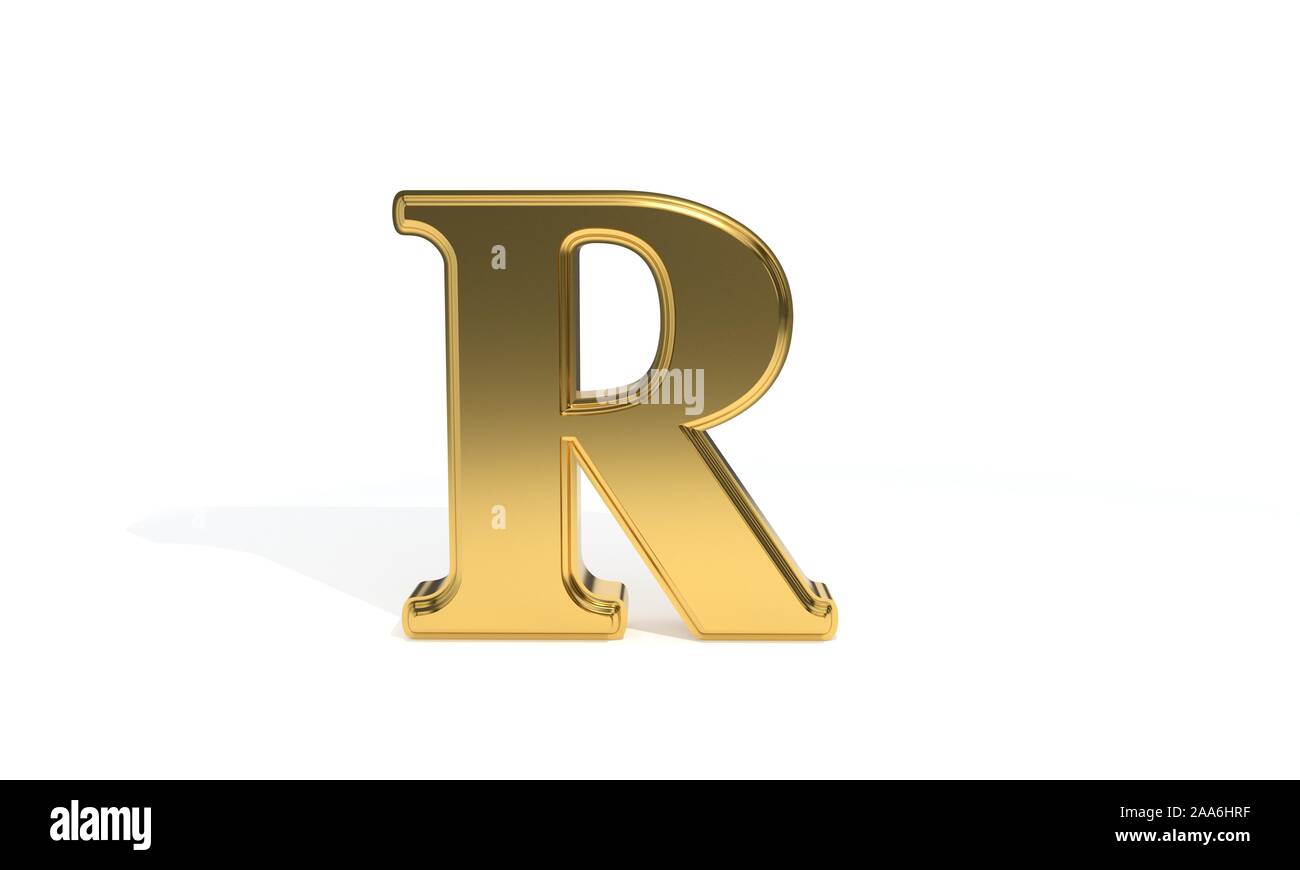 R gold colored alphabet, 3d render Stock Photo - Alamy