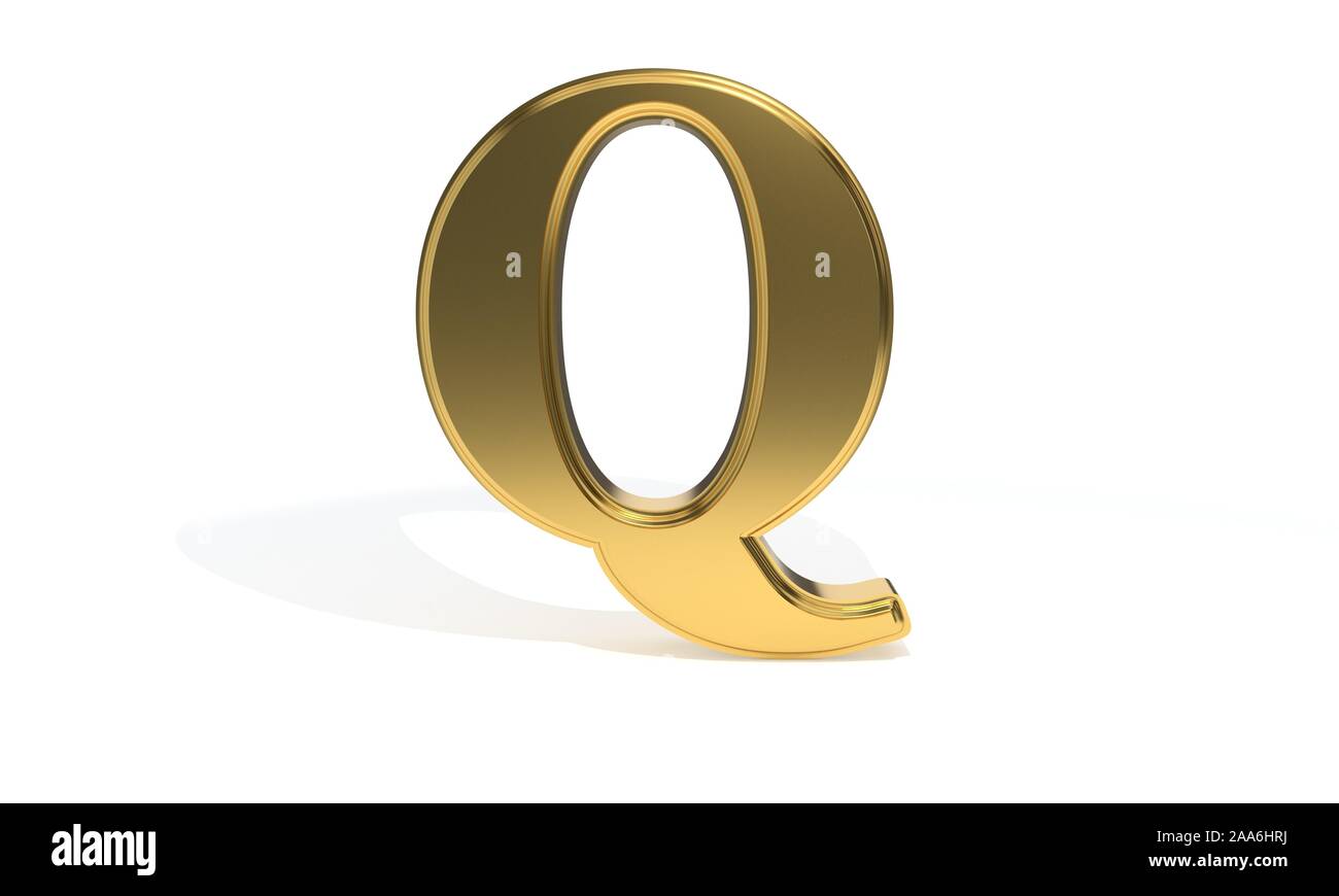 Q gold colored alphabet, 3d render Stock Photo - Alamy