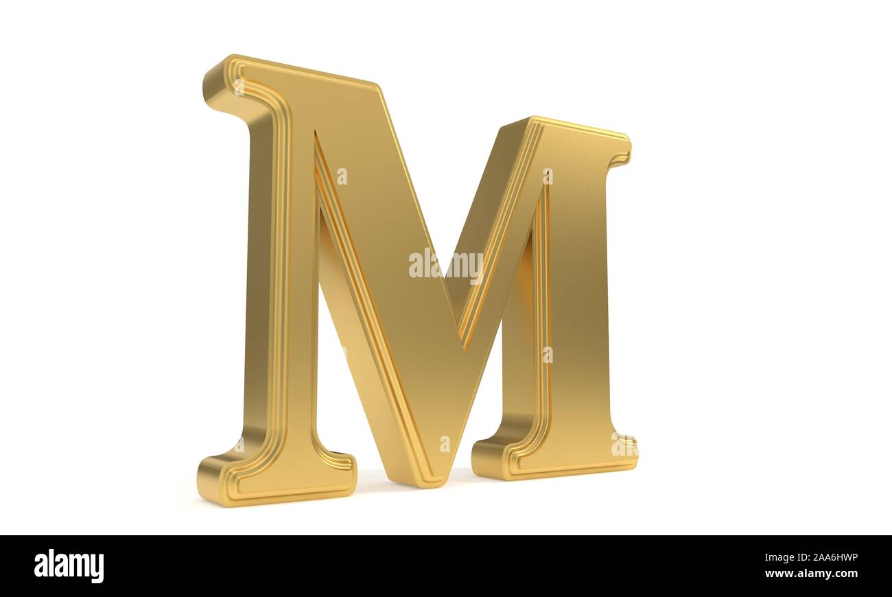 M gold romantic alphabet, 3d render Stock Photo - Alamy