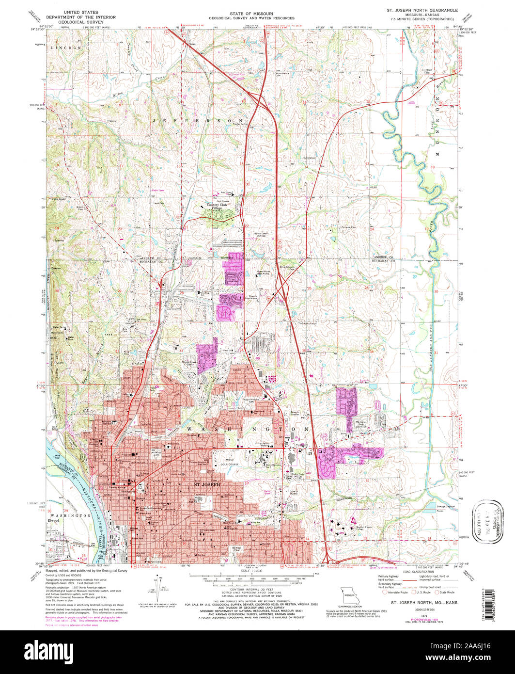 USGS TOPO Map Missouri MO St Joseph North 324199 1971 24000 Restoration ...