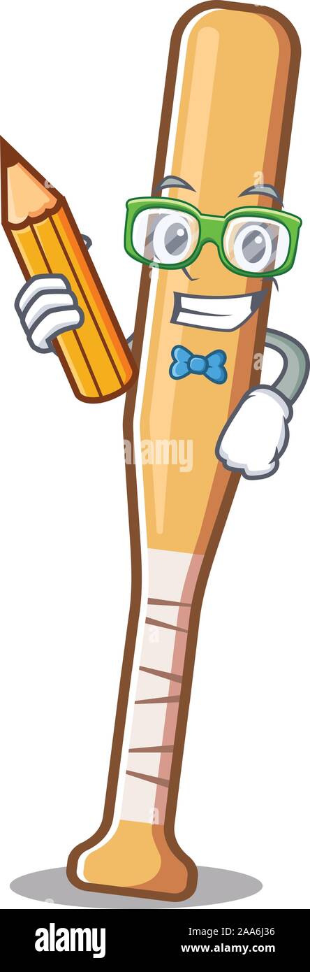Character baseball bat in cartoon student holding pencil shape Stock ...