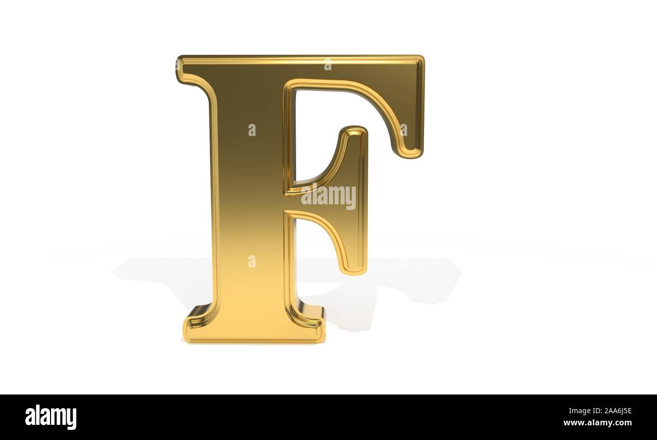F gold colored alphabet, 3d render Stock Photo - Alamy