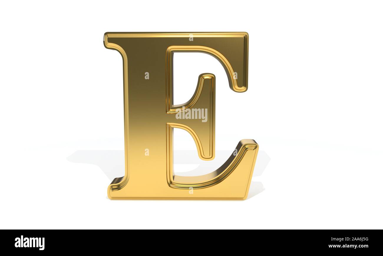 E gold colored alphabet, 3d render Stock Photo - Alamy