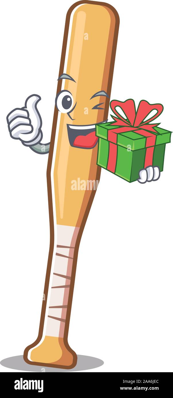 Cartoon baseball bat with the holding gift character Stock Vector Image ...