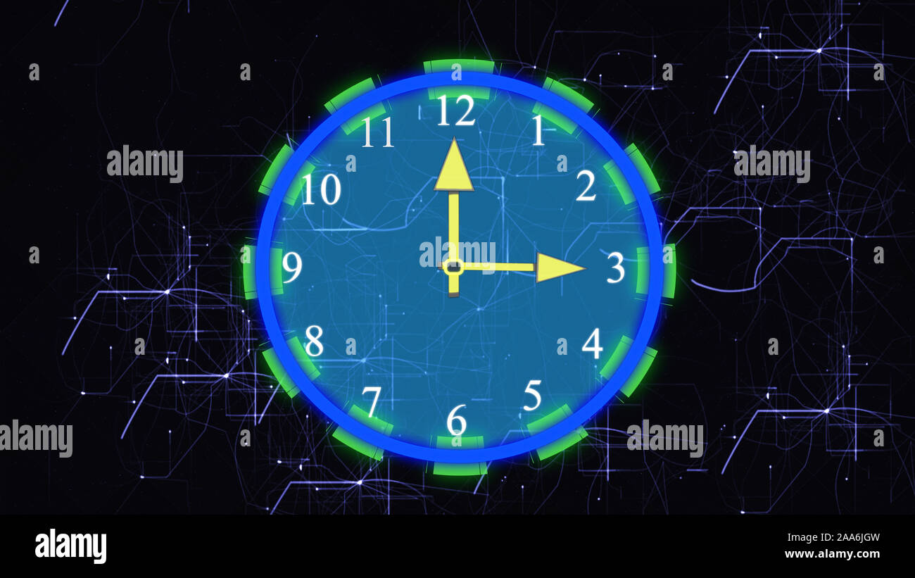 Electronic clock and lightning background, 3d render Stock Photo - Alamy