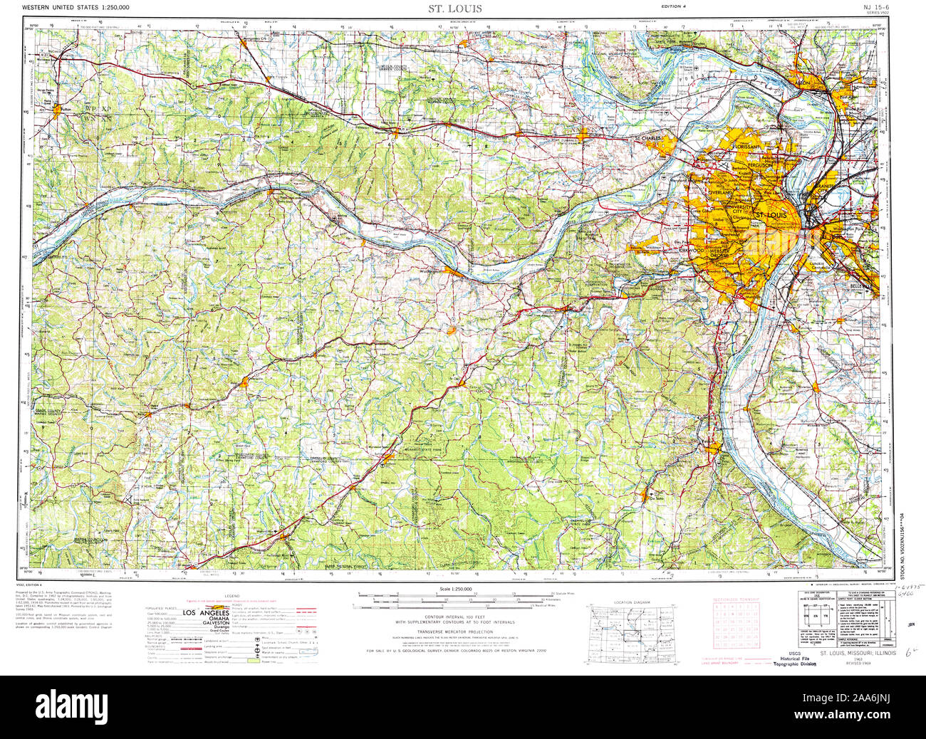 USGS TOPO Map Missouri MO St Louis 325629 1963 250000 Restoration Stock ...
