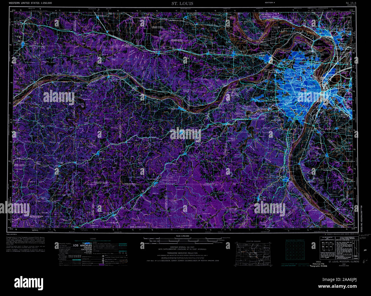 USGS TOPO Map Missouri MO St Louis 325629 1963 250000 Inverted ...