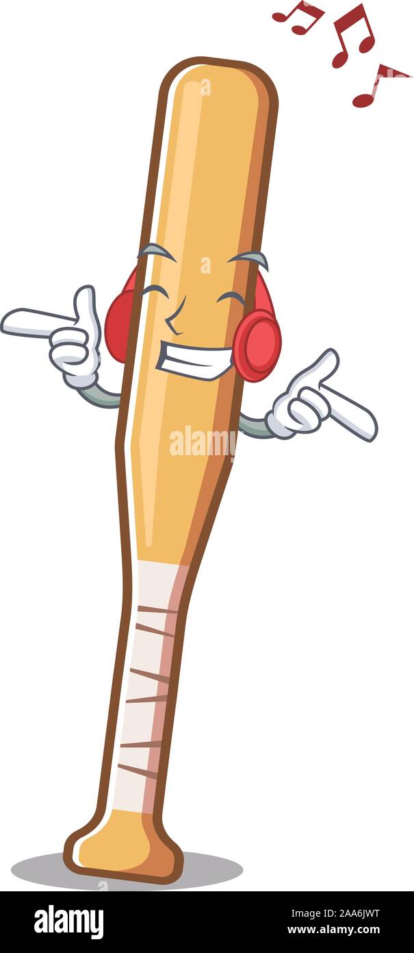 Cartoon baseball bat with the listening music character Stock Vector ...