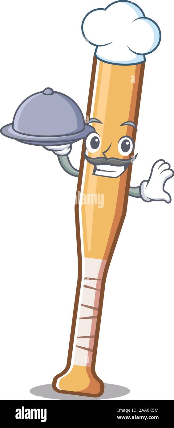 Cartoon baseball bat with the chef holding food character Stock Vector ...