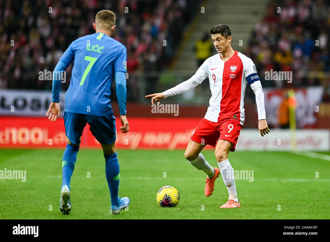 Warsaw, Poland. 19th Nov, 2019. Robert Lewandowski from Poland seen in ...