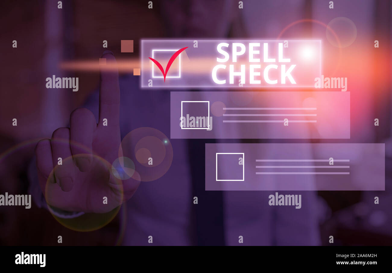 Conceptual hand writing showing Spell Check. Concept meaning to use a computer program to find ...