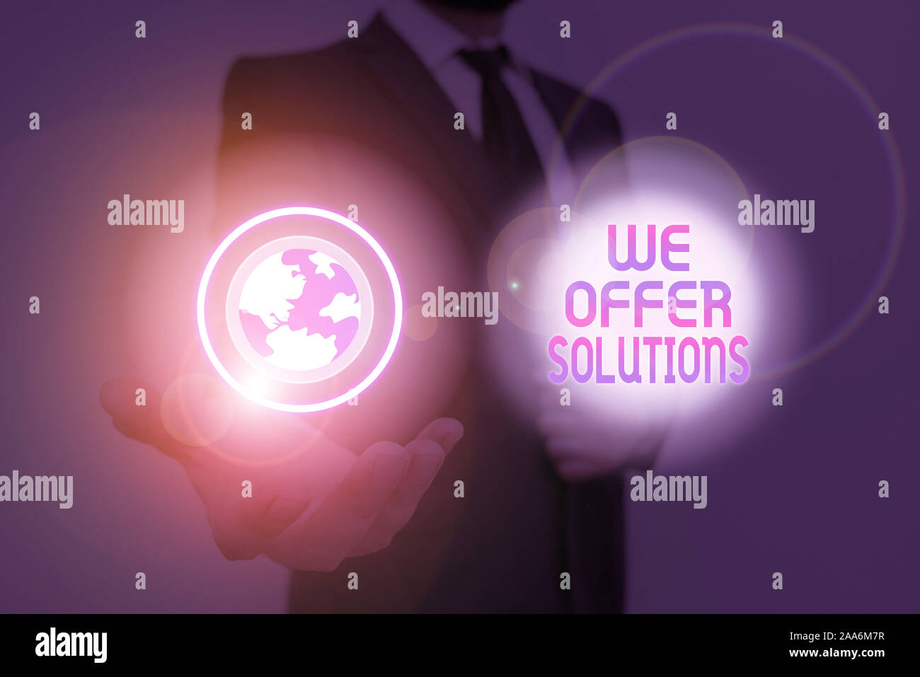 Text sign showing We Offer Solutions. Business photo text Offering help ...