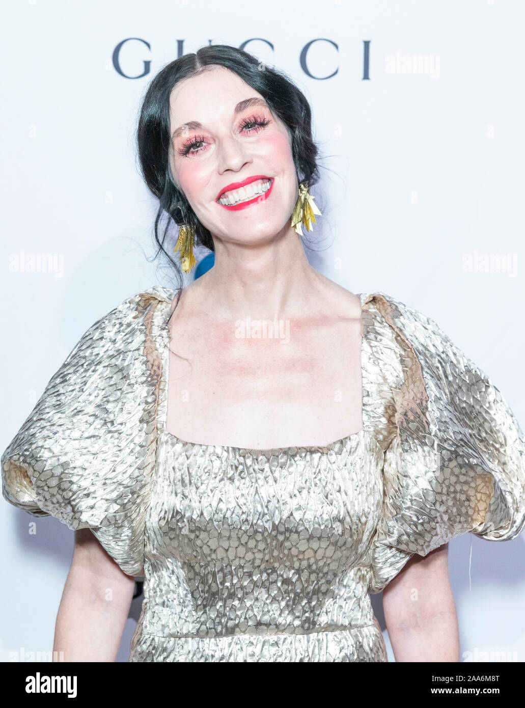 New York, NY - November 19, 2019: Sarah Sophie Flicker wearing dress by ...