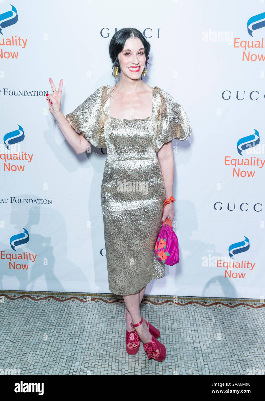 New York, NY - November 19, 2019: Sarah Sophie Flicker wearing dress by ...