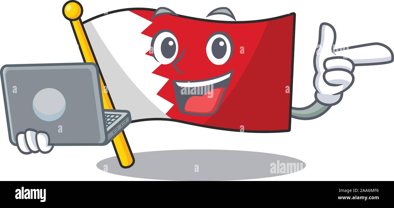 Cartoon flag bahrain isolated in character with bring laptop Stock ...