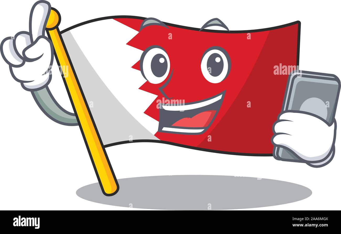 Cartoon flag bahrain isolated in character with holding phone Stock ...
