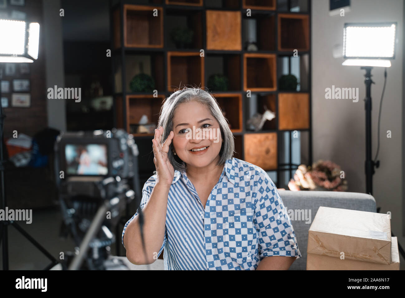 Woman vlogger making a video for her blog about skin care Stock Photo ...