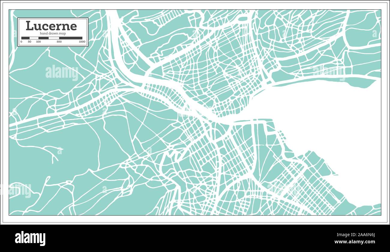 Lucerne Switzerland City Map in Retro Style. Outline Map. Vector ...