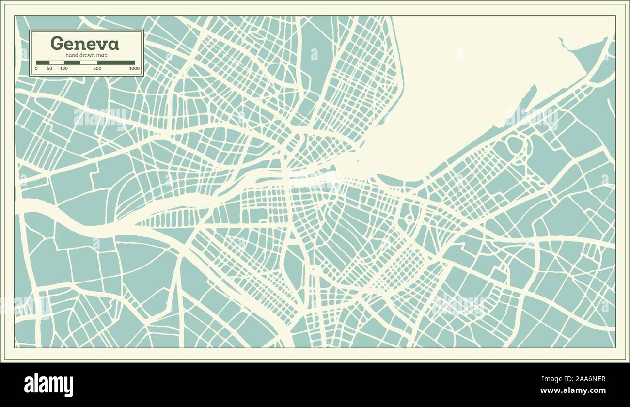 Geneva Switzerland City Map in Retro Style. Outline Map. Vector ...