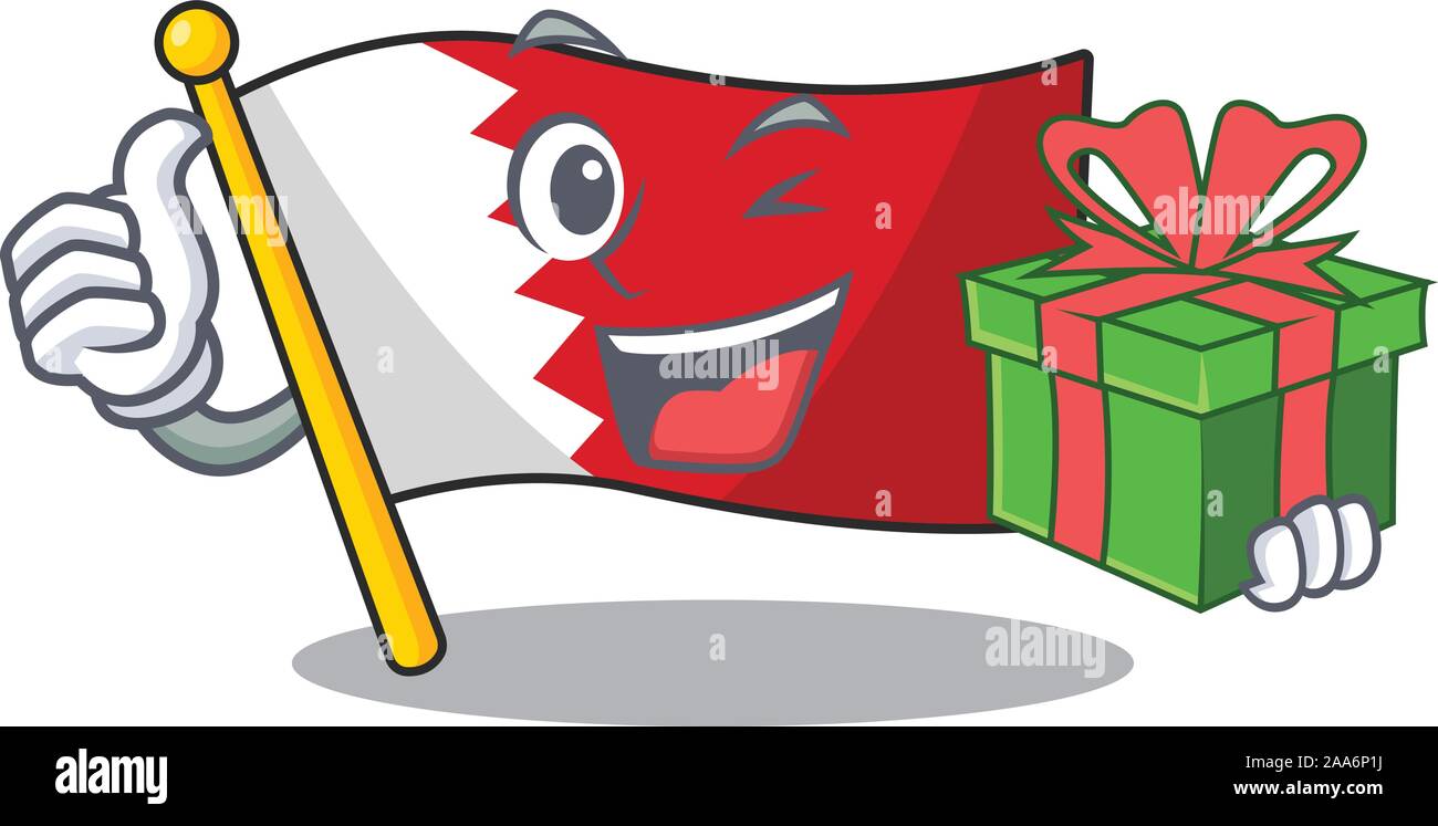 Flag bahrain cartoon with in holding gift character Stock Vector Image ...